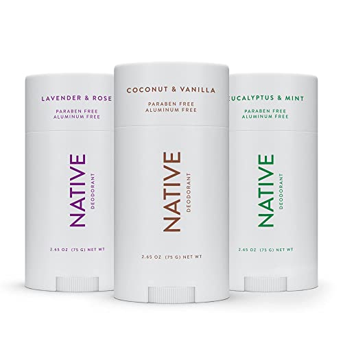 Native Deodorant | Natural Deodorant for Women and Men, Aluminum Free with Baking Soda, Probiotics, Coconut Oil and Shea Butter | Coconut & Vanilla, Lavender & Rose, Eucalyptus & Mint