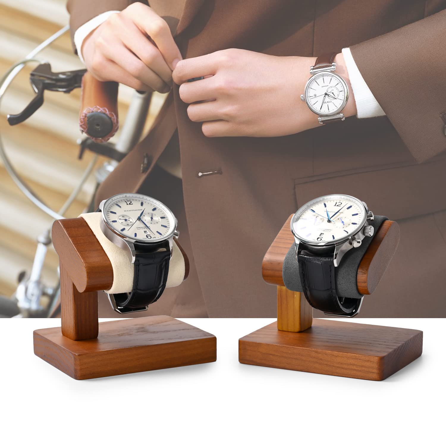 Oirlv Solid Wood Single Watch Display Stand Showcase Bracelet Bangle Jewelry Display Holder Wristwatch Holder for Men or Women(Creamy-white)