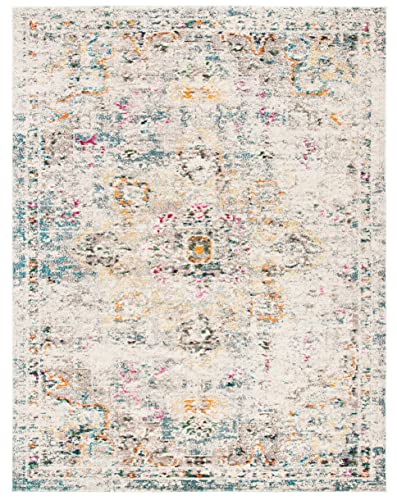 SAFAVIEH Madison Collection 8' x 10' Grey / Gold MAD473F Boho Chic Medallion Distressed Non-Shedding Living Room Bedroom Dining Home Office Area Rug