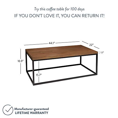 Nathan James Doxa Modern Industrial Coffee Table Wood in with Metal Rectangle Frame, Dark Brown/Black