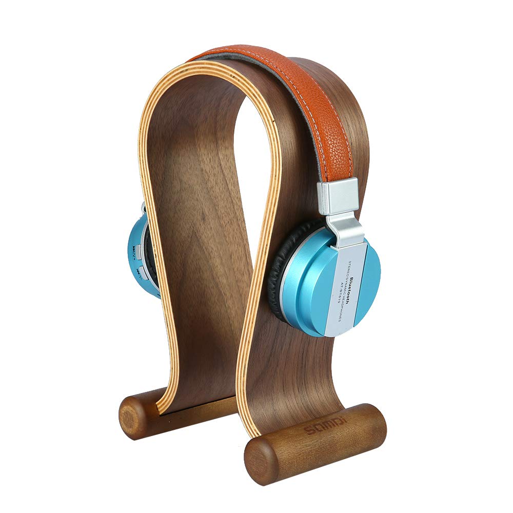 mewmewcat Headphone Stand, Wooden Walnut Wood Headphone Gaming Headset Display Stand Holder Hanger Black Walnut