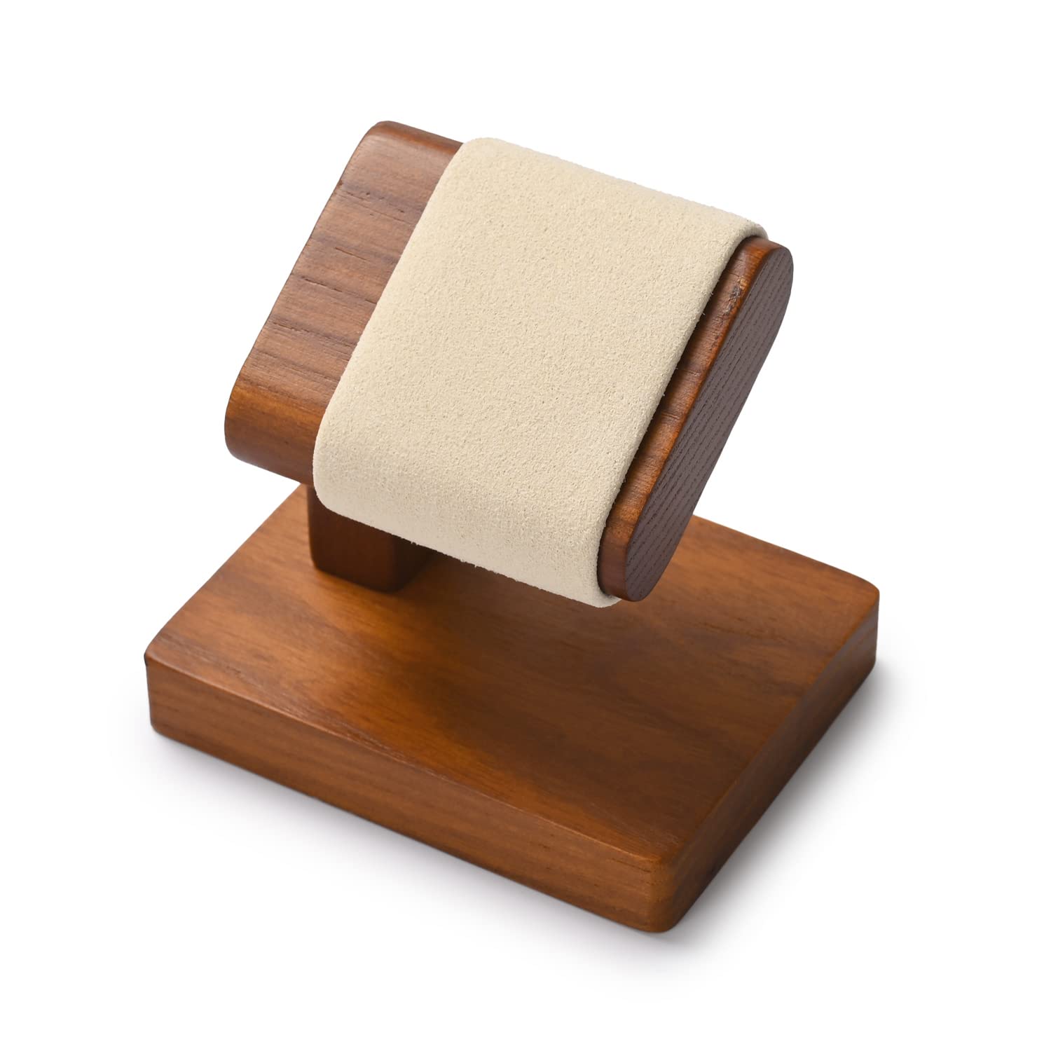 Oirlv Solid Wood Single Watch Display Stand Showcase Bracelet Bangle Jewelry Display Holder Wristwatch Holder for Men or Women(Creamy-white)