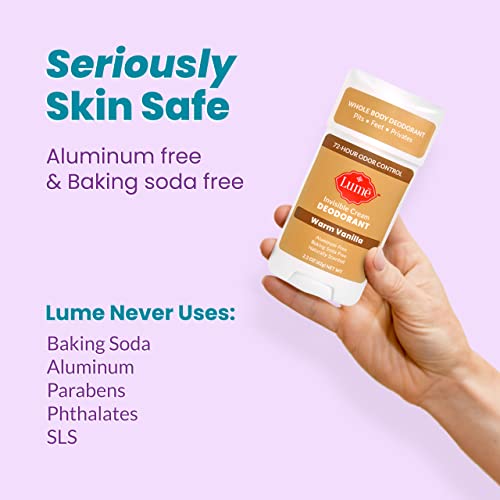 Lume Deodorant Cream Stick - Underarms and Private Parts - Aluminum-Free, Baking Soda-Free, Hypoallergenic, and Safe For Sensitive Skin - 2.2 Ounce (Warm Vanilla)