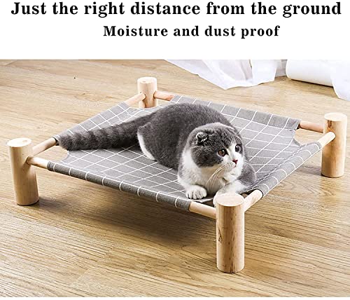 Cat and Dog Hammock Bed, Wooden cat Hammock Elevated Cooling Bed, Detachable Portable Indoor Outdoor pet Bed, Suitable for Cats and Small Dogs