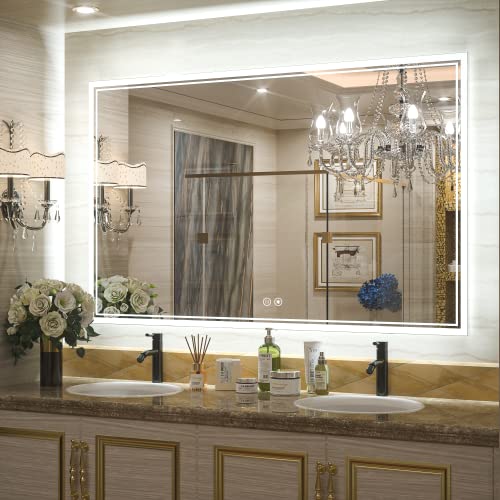 TokeShimi LED Bathroom Mirror Lighted Vanity Mirror, Large Backlit Mirror Anti Fog Wall Mounted Dimmable Makeup Mirror with Front Lights & Backlight(Horizontal&Vertical) (48 x 30 Inch)
