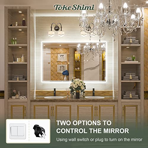 TokeShimi LED Bathroom Mirror Lighted Vanity Mirror, Large Backlit Mirror Anti Fog Wall Mounted Dimmable Makeup Mirror with Front Lights & Backlight(Horizontal&Vertical) (48 x 30 Inch)