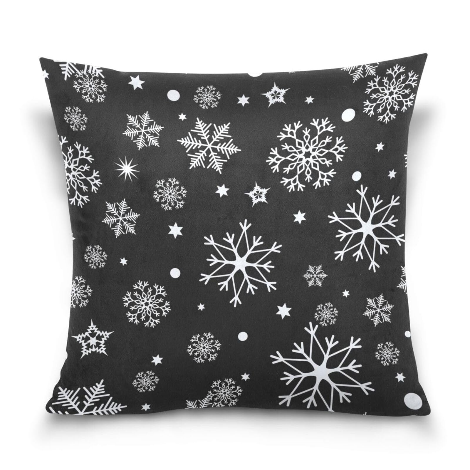 YETTASBIN Black Snowflake Throw Pillow Cover 20 x 20 Inch, Soft Square Cushion Case for Home Couch Sofa Bedroom Car Farmhouse Decor
