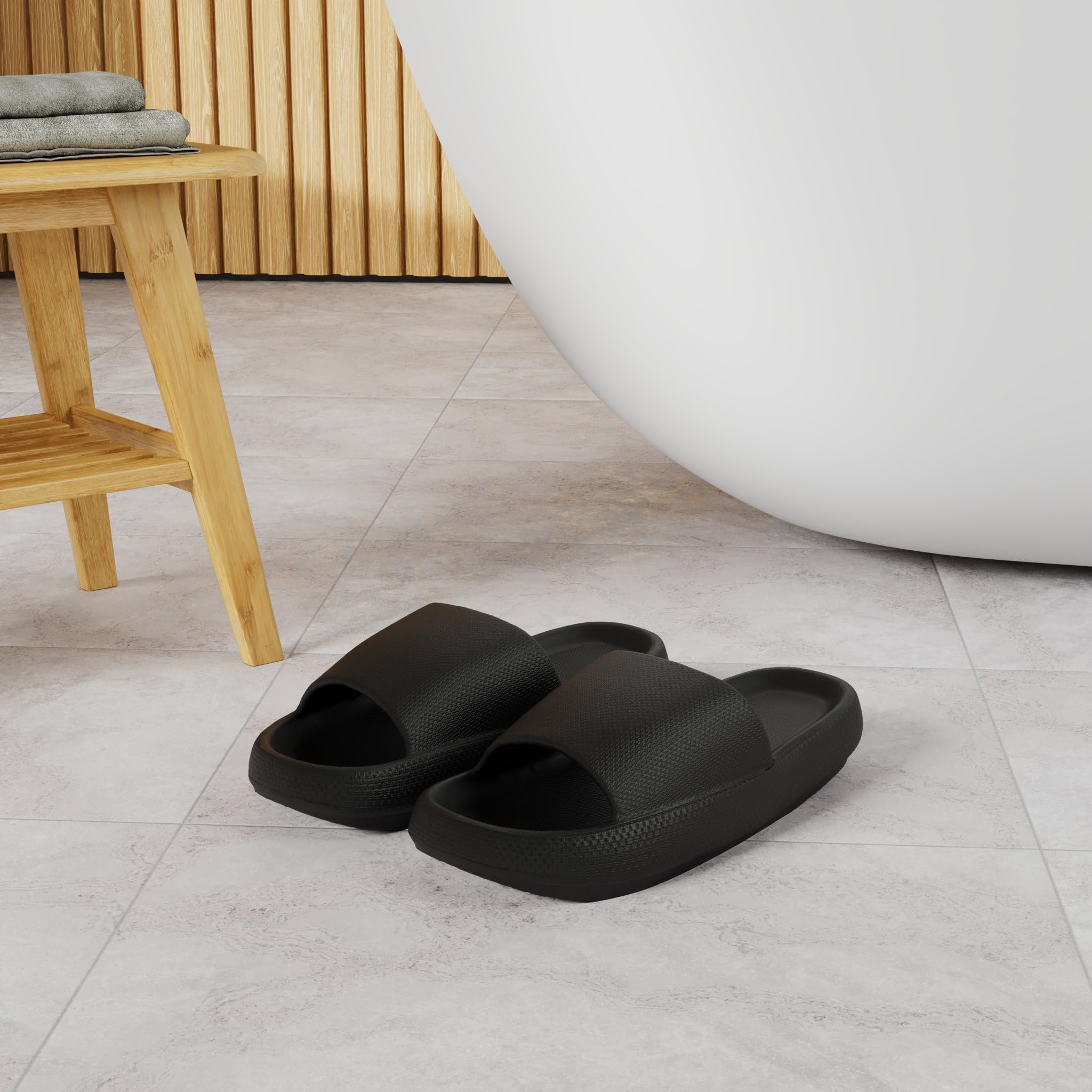 Dirk Slides for Women and Men Sandals Pillow Slippers Shower shoes Cushioned Cloud Slides,Black,9 Women/7 Men