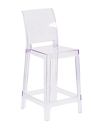 Flash Furniture Ghost Counter Stool with Square Back in Transparent Crystal