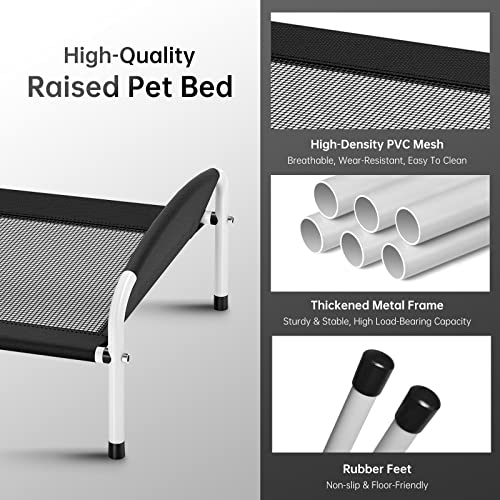 Cooling Elevated Dog Bed, Raised Dog Bed for Medium Size Dog, Chew Proof Dog Cot with No-Slip Feet, Washable Breathable Mesh, Easy Clean, Portable, for Indoor or Outdoor Black