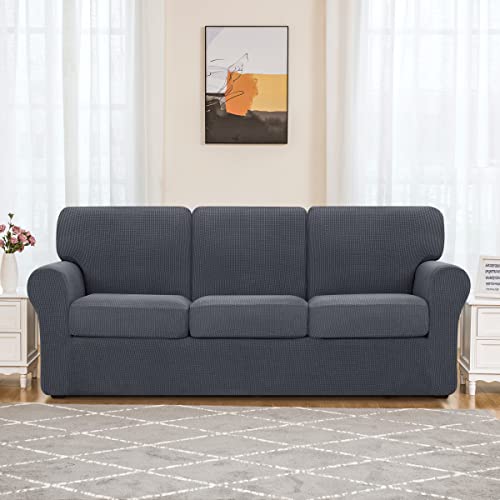 subrtex 7 Pieces Stretch Sofa Slipcover Sets Couch Cover Sets Backrest Cushion Covers Furniture Protector Collection Set for Oversize Sofa Loveseat Chair Slip Covers(Large, Gray)
