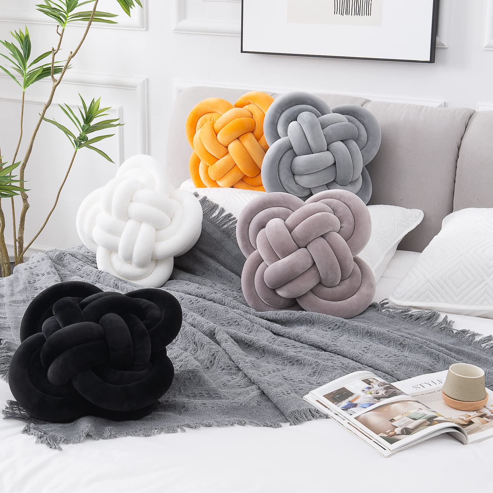 Xiashrk Knot Pillow, Decorative Throw Pillows with Soft Plush for Couch, 12" Knotted Pillows Black Dorm Room Decor Knot Pillow Ball Decorative Cushion for Bed Living Room