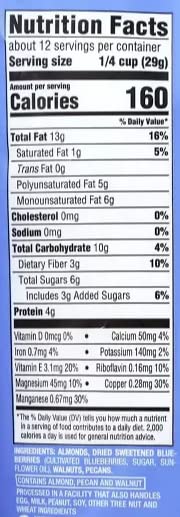 Good & Gather Blueberry Nut Trail Mix 12 Ouces. Raw Almonds, Dried Sweetened Blueberries, Raw Walnuts and Pecans.