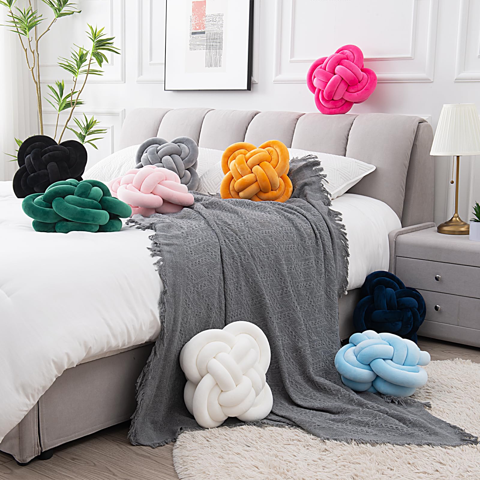 Xiashrk Knot Pillow, Decorative Throw Pillows with Soft Plush for Couch, 12" Knotted Pillows Black Dorm Room Decor Knot Pillow Ball Decorative Cushion for Bed Living Room