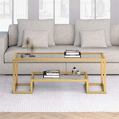 Henn&Hart 45" Wide Rectangular Coffee Table in Brass, Modern coffee tables for living room, studio apartment essentials