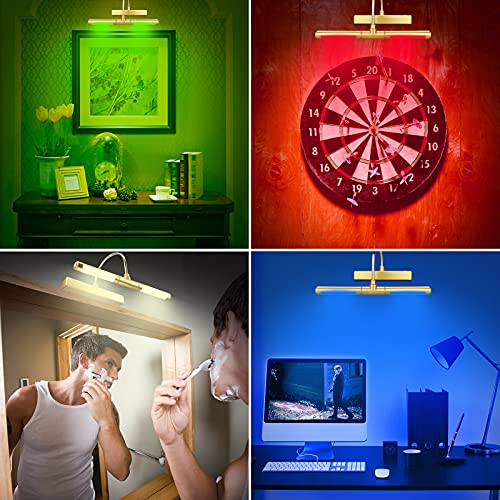 HONGUT Wireless Painting Lights with Remote, Rechargeable Picture Light,28 LEDs Rotatable Light Head with 12 Color Changing, Dimmable Display Light with Timer for Frame, Portrait, Art, Dartboard-Gold