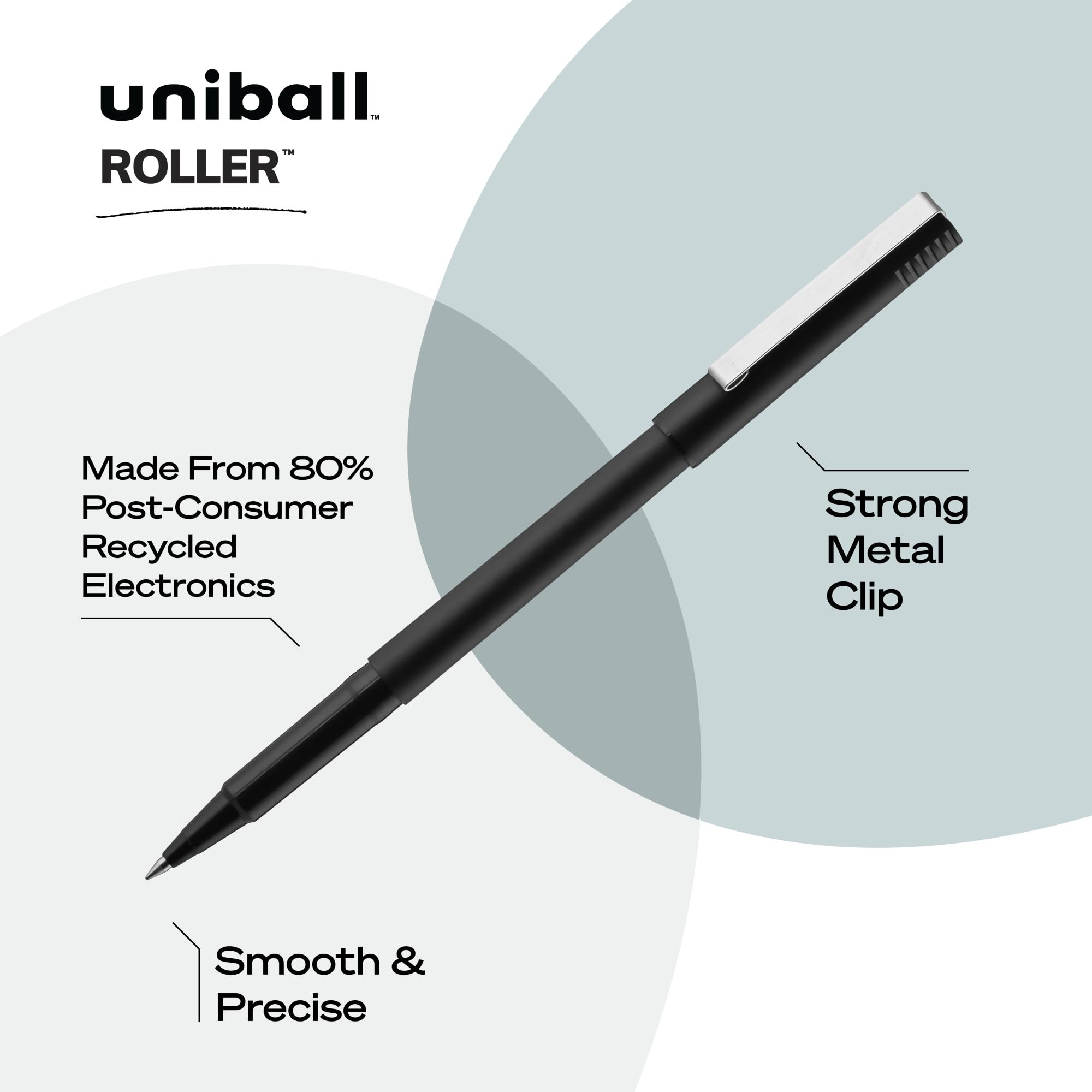 uni-ball Roller Rollerball Pens Fine Point Micro Tip, 0.5mm, Black, 12 Pack