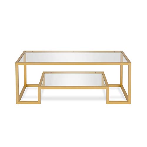 Henn&Hart 45" Wide Rectangular Coffee Table in Brass, Modern coffee tables for living room, studio apartment essentials