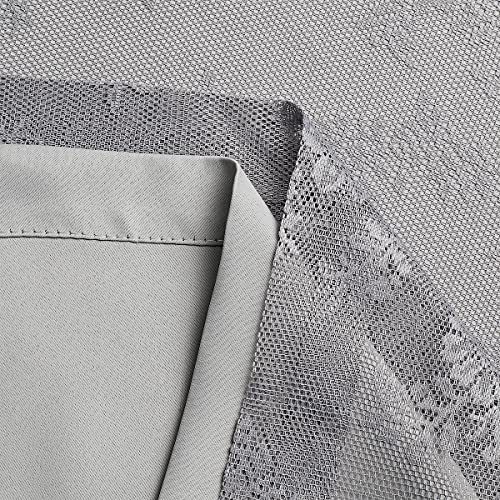4 Pieces Grey Blackout Curtains & Elegant Rose Floral Lace Sheer Curtains for Bedroom Farmhouse Mix and Match Double Layer Or Single Layer Gray Room Darkening Grommet Window Drapes, 52"W x 84"L x 4