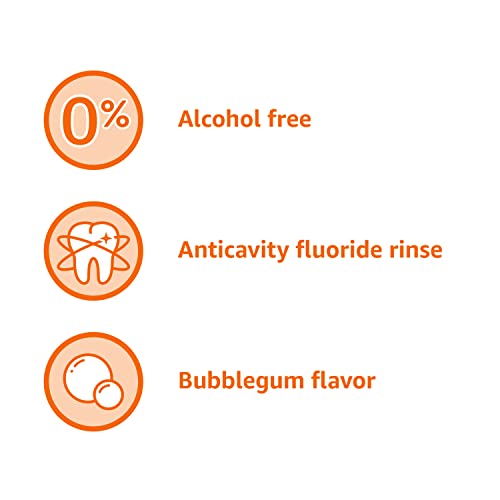 Amazon Basics Kids Anticavity Fluoride Rinse, Alcohol Free, Bubble Gum, 500mL, 16.9 Fluid Ounces, 1-Pack (Previously Solimo)