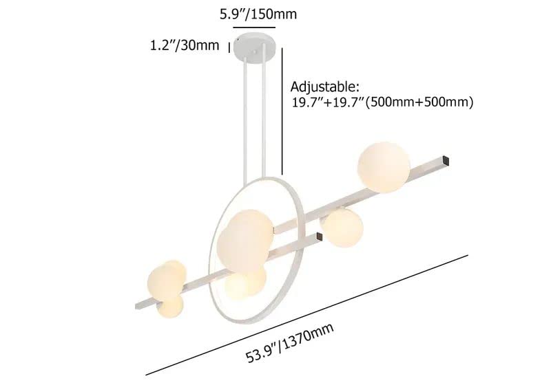 JiuZhuo Minimalist 54.3 Inches 10-Light Glass Globe Shade Sputnik Kitchen Island Light in White,Metal, Glass Shade Linear Pendant Light