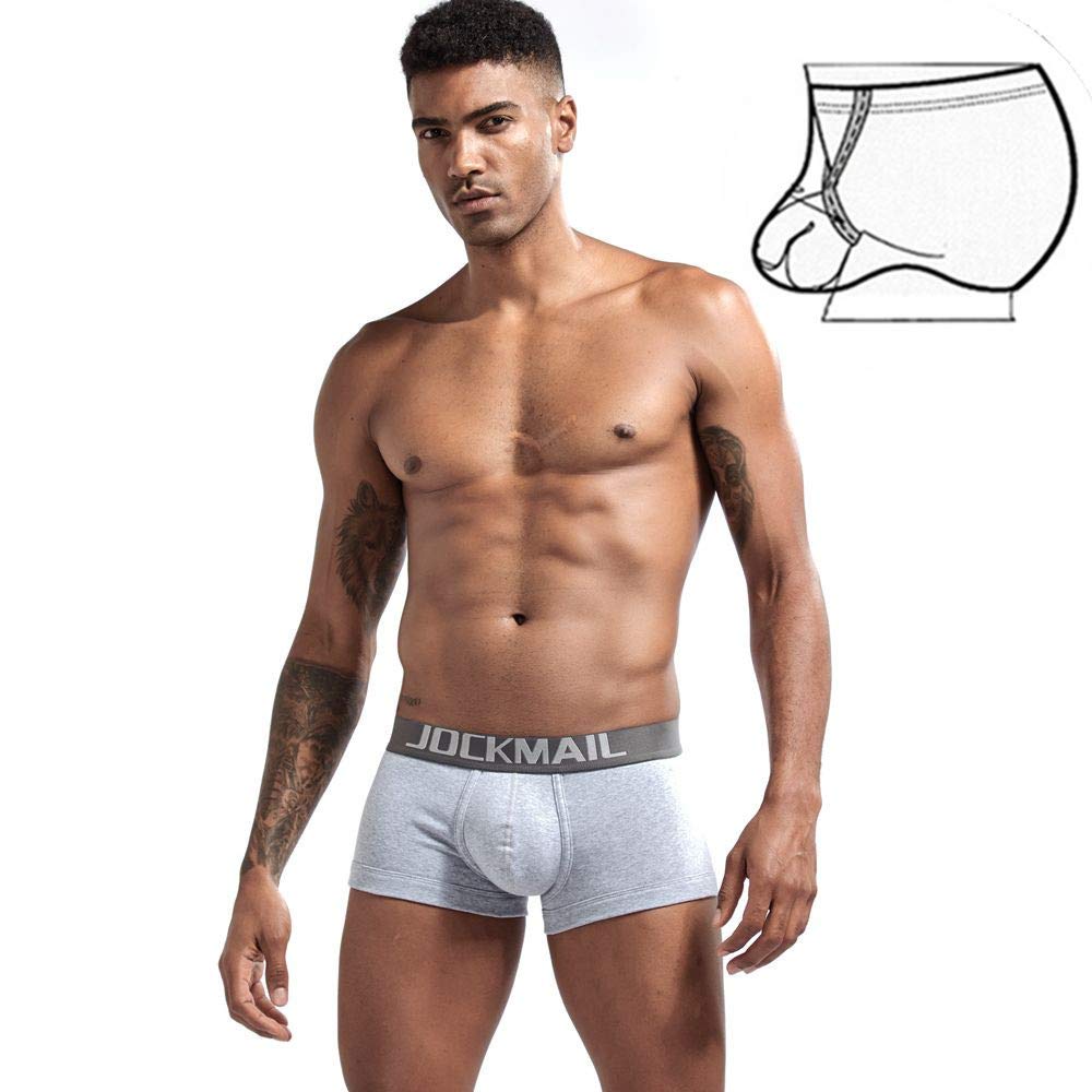 JOCKMAIL Cotton Men Boxer U Convex Pouch Adjustable Size Ring Cock Straps Men trunk Shorts (XL, Gray)