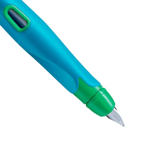 STABILO EASYbirdy Ergonomic School Fountain Pen for Left-Handed People with Beginner Nib A Sky Blue/Grass Green Single Pen with Cartridge