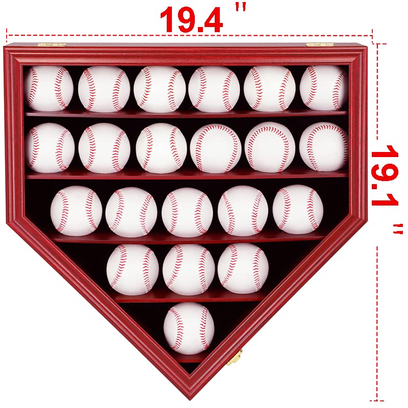 NRZSSN 21 Baseball Display Case Wall Mount Clear View Anti Fade, with Lockable UV Protection Acrylic Door, Wood Display Show Rack Cabinet Shadow Box for Collectible Balls(Cherry)