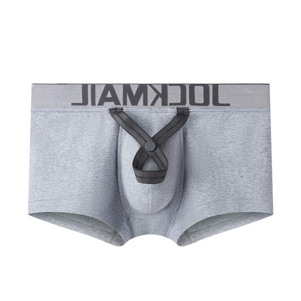 JOCKMAIL Cotton Men Boxer U Convex Pouch Adjustable Size Ring Cock Straps Men trunk Shorts (XL, Gray)
