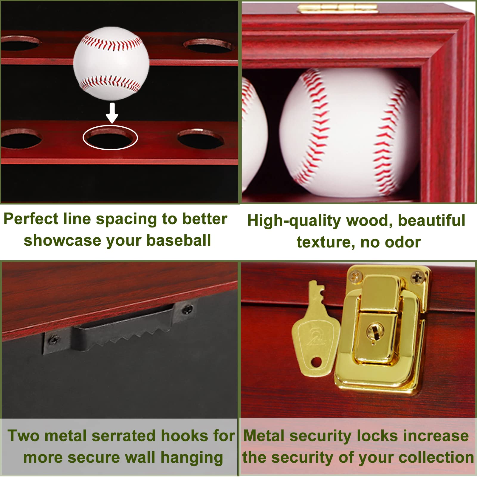 NRZSSN 21 Baseball Display Case Wall Mount Clear View Anti Fade, with Lockable UV Protection Acrylic Door, Wood Display Show Rack Cabinet Shadow Box for Collectible Balls(Cherry)
