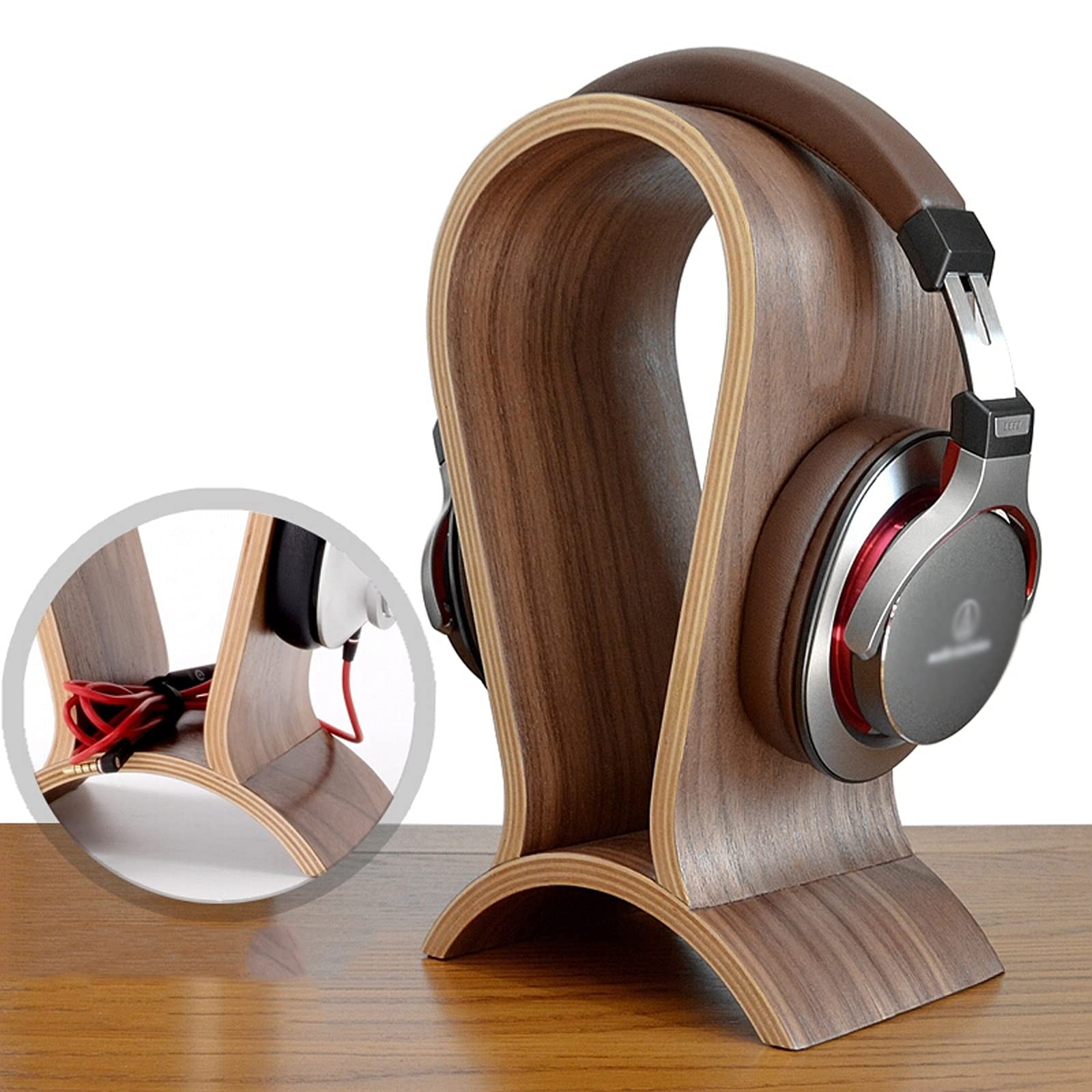 ZLASS Headphone Stand Classic Wooden Headphone Headset Stand Walnut Solid Wood Hanger Headset Display Gaming Headphone Display(Arch Bridge Type) PC Gaming Headset Stand