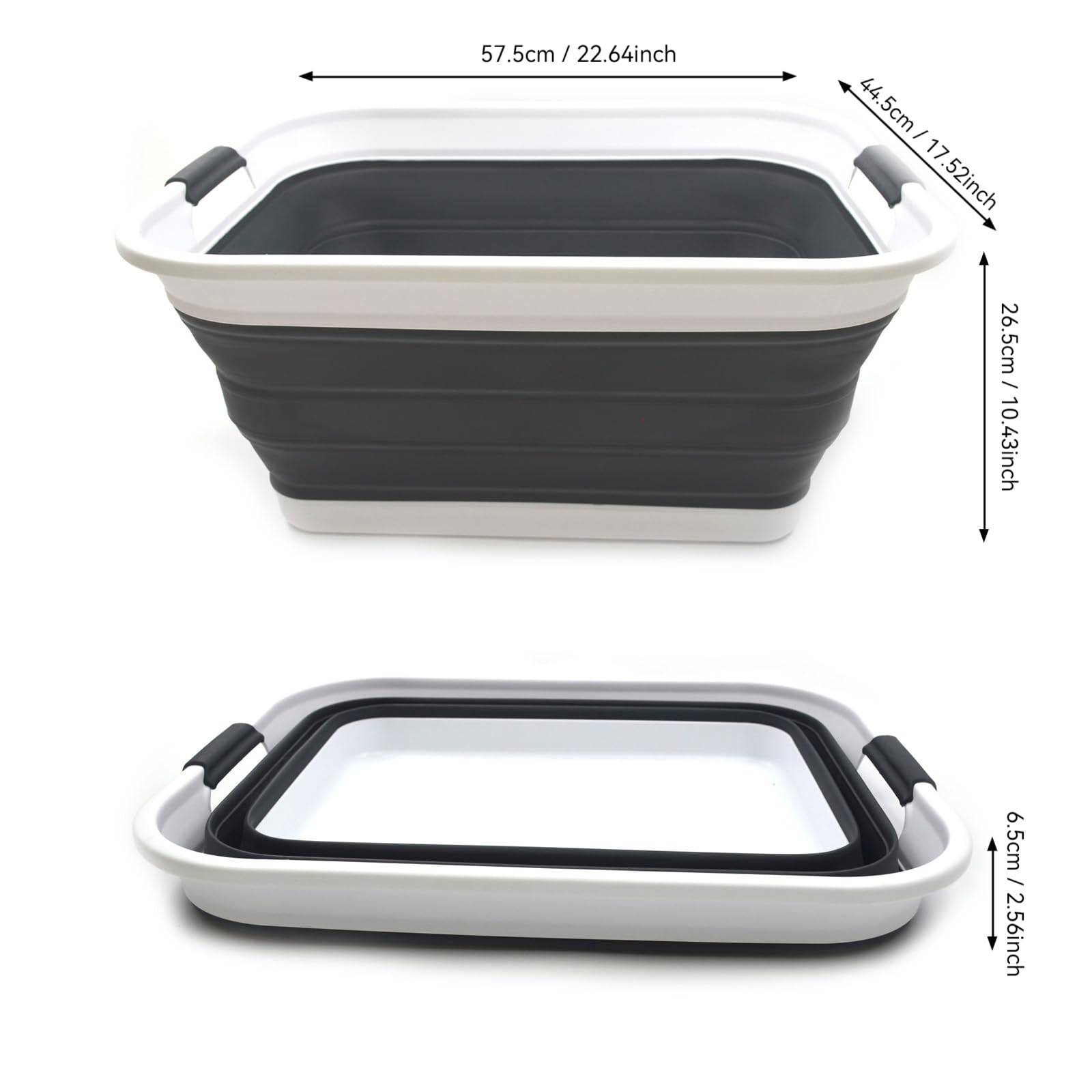 SAMMART 42L(11 gallon) Collapsible Plastic Laundry Basket-Foldable Pop Up Storage Container-Portable Washing Tub-Space Saving Basket,Water capacity 34L(9 gallon) (1 Rectangular - strengthen, Black)