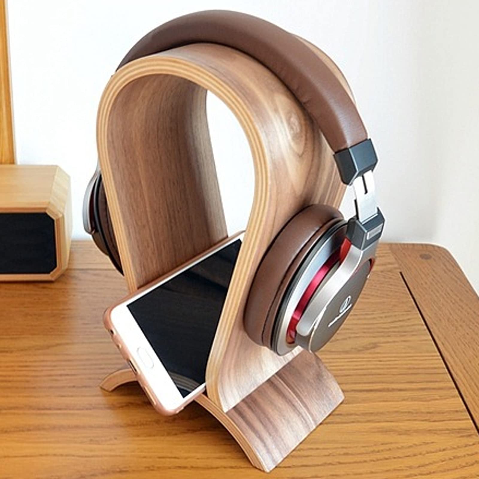 ZLASS Headphone Stand Classic Wooden Headphone Headset Stand Walnut Solid Wood Hanger Headset Display Gaming Headphone Display(Arch Bridge Type) PC Gaming Headset Stand