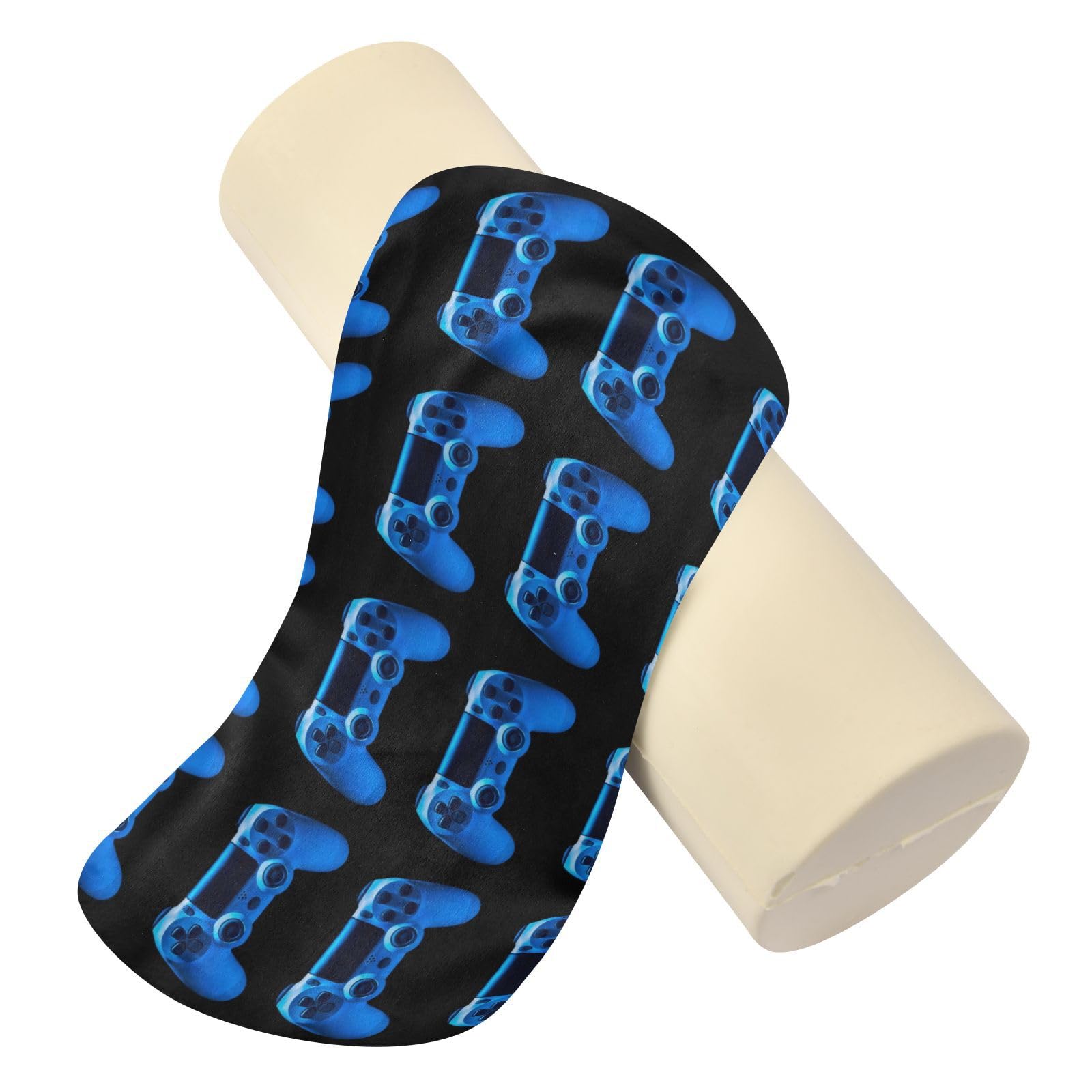 Oyihfvs Video Game Joystick Gamepad in Blue Neon Lights Isolated on Black Round Memory Foam Pillow, Travel Pillow with Removable Washable Cover for Head Neck Legs Support 5.5 x 5.5 x 17 inch