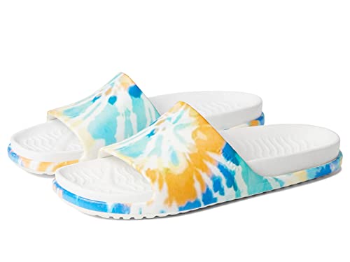 Native Shoes Spencer LX Print Flat Sandals for Men, and Women - Eva Footbed, Fixed Strap, and Open Toe DesignShell White/Orange Tie-Dye Men's 7, Women's 9 Medium