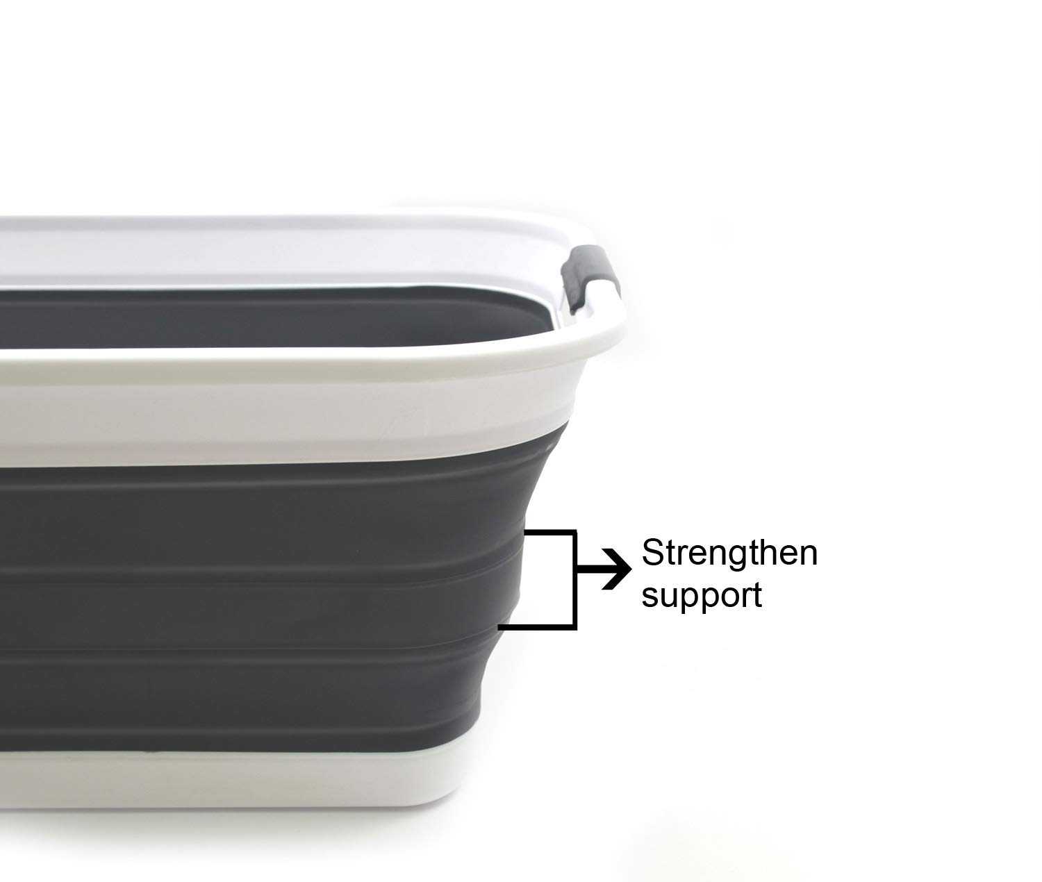 SAMMART 42L(11 gallon) Collapsible Plastic Laundry Basket-Foldable Pop Up Storage Container-Portable Washing Tub-Space Saving Basket,Water capacity 34L(9 gallon) (1 Rectangular - strengthen, Black)