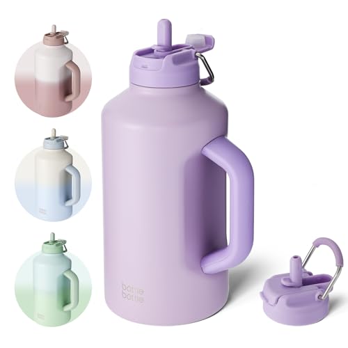 BOTTLE BOTTLE Insulated Water Bottle 64 oz with Straw and Dual-use Lid Stainless Steel Water Bottle with Handle Stainless Steel Jug for Workout Gym Soccer and More Sports purple