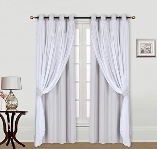 ECM. Catarina Layered Solid Blackout and Sheer Window Curtain Panel Pair with Grommet Top 2 Layered (Cloud Grey, 2PC 52" x 84")