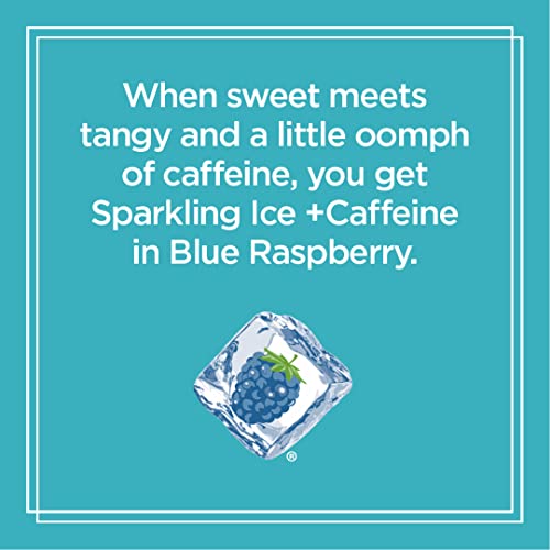 Sparkling Ice +Caffeine Blue Raspberry Sparkling Water, with Antioxidants and Vitamins, Zero Sugar, 16 Fl Oz (Pack of 12)