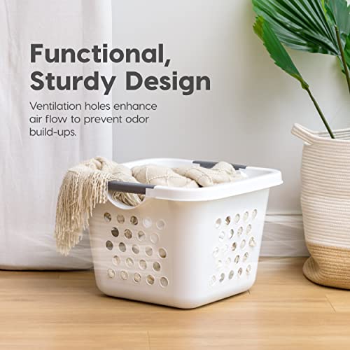 IRIS USA 30L Plastic Laundry Basket Hamper Organizer with Built-In Comfort Carry Handles, 2 Pack, Clothes Hamper, Laundry Hamper for Dorm Laundry Room Bedroom, Nestable, Ventilation Holes, White