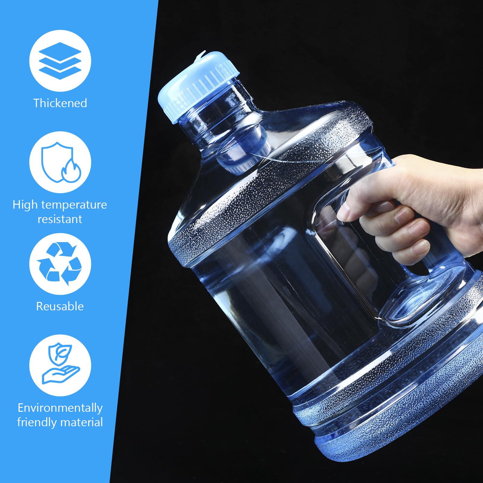 Hoolerry 2 Pieces Water Bottle 1 Gallon Round Plastic Water Jug with Handle Reusable Leak Proof Bottle for Gym Sports Office Daily Cold Liquids Drinking Use, Blue