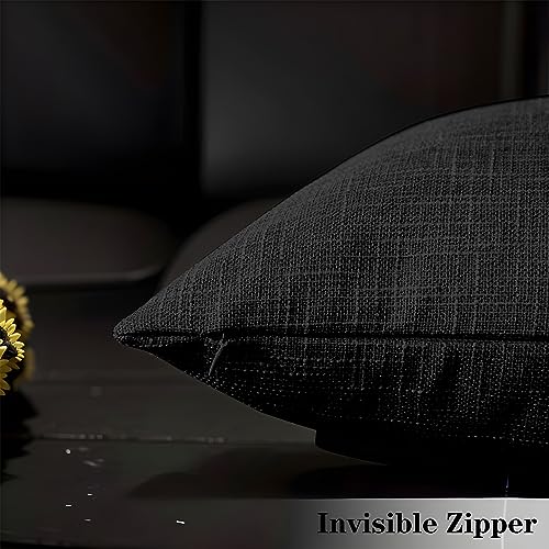 FULDGAENR Slub Linen Pillow Covers 12x12 Set of 2 for Couch Sofa, Black Rustic Woven Texture Farmhouse Decorative Throw Pillow Covers Sham Square 12 x 12 Inch Cushion Covers for Patio Home Decor