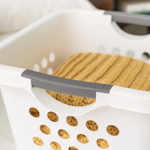 IRIS USA 30L Plastic Laundry Basket Hamper Organizer with Built-In Comfort Carry Handles, 2 Pack, Clothes Hamper, Laundry Hamper for Dorm Laundry Room Bedroom, Nestable, Ventilation Holes, White