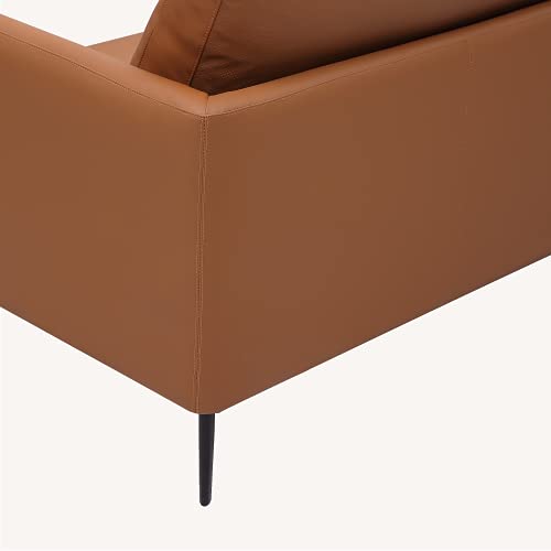 Acanva Luxury Mid-Century Modern Vegan Leather Single Cushion Living Room Sofa, 87" Couch, Mocha Bisque