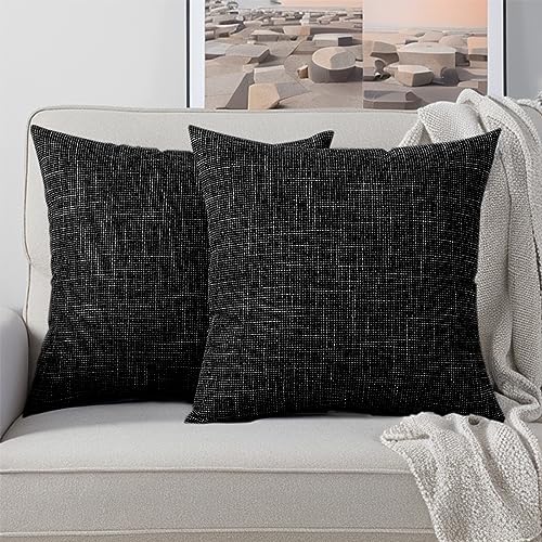 FULDGAENR Slub Linen Pillow Covers 12x12 Set of 2 for Couch Sofa, Black Rustic Woven Texture Farmhouse Decorative Throw Pillow Covers Sham Square 12 x 12 Inch Cushion Covers for Patio Home Decor