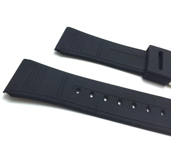 Bandini Rubber Watch Band, Black Resin Replacement for Casio Databank Calculator Watch Bands and More, Waterproof Sport Strap, 2 Spring Bars Included - 20mm