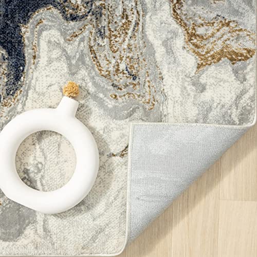 LUXE WEAVERS Marble Collection Blue Area Rug 2x7 Modern Abstract Swirl Design Non-Shedding Carpet
