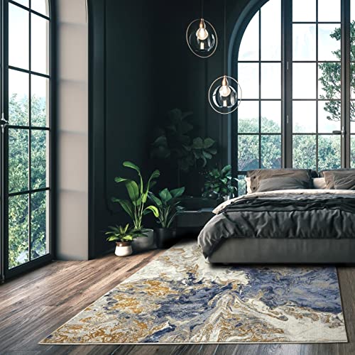 LUXE WEAVERS Marble Collection Blue Area Rug 2x7 Modern Abstract Swirl Design Non-Shedding Carpet