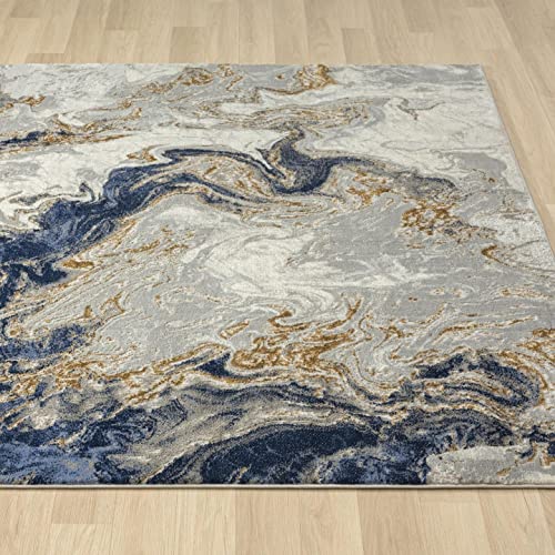 LUXE WEAVERS Marble Collection Blue Area Rug 2x7 Modern Abstract Swirl Design Non-Shedding Carpet