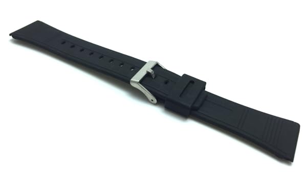 Bandini Rubber Watch Band, Black Resin Replacement for Casio Databank Calculator Watch Bands and More, Waterproof Sport Strap, 2 Spring Bars Included - 20mm